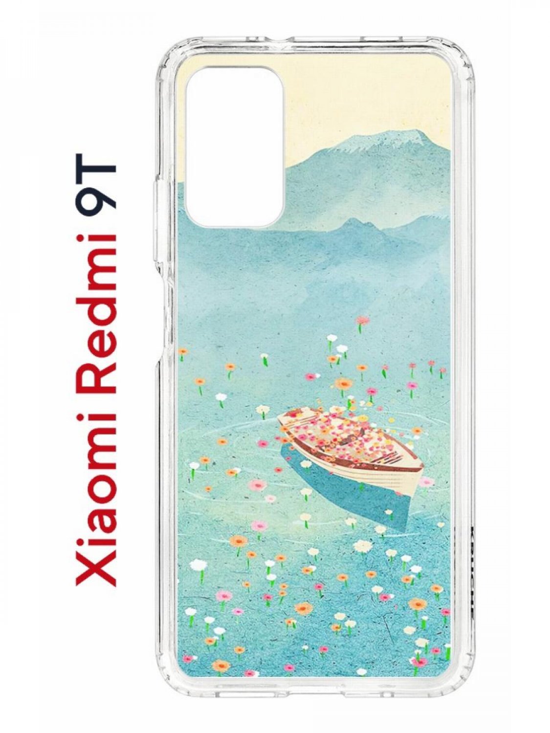 Чехол на Redmi 9T Kruche Print озеро цветов,противоударный бампер,с защитой камеры