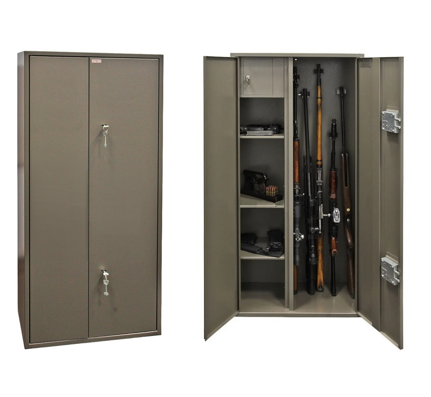 Оружейный сейф шкаф Контур Д-10 на 5 ружей. Высота ружья 1285мм. 62х30х130мм. Ключевой.