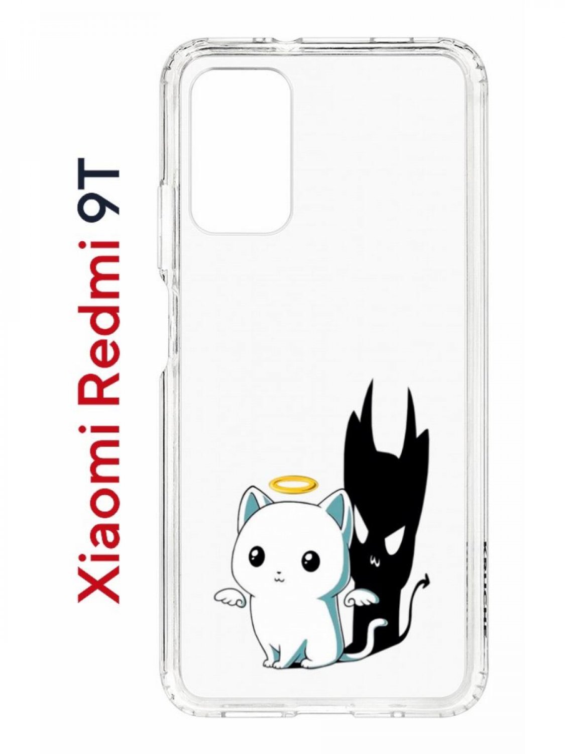 Чехол на Redmi 9T Kruche Print Angel Demon,противоударный бампер,с защитой камеры