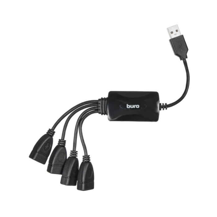 Разветвитель USB 2.0 Buro BU-HUB4-0.3-U2.0-Splitter 4порт. черный