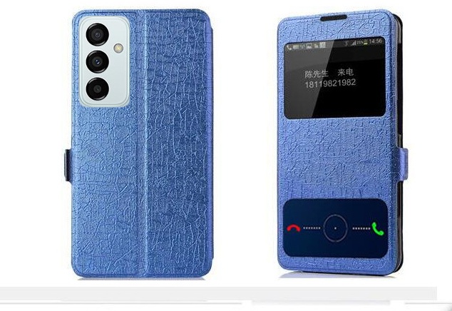 Чехол-книжка MyPads для Samsung Galaxy M23 с окном вызова предпросмотра синий