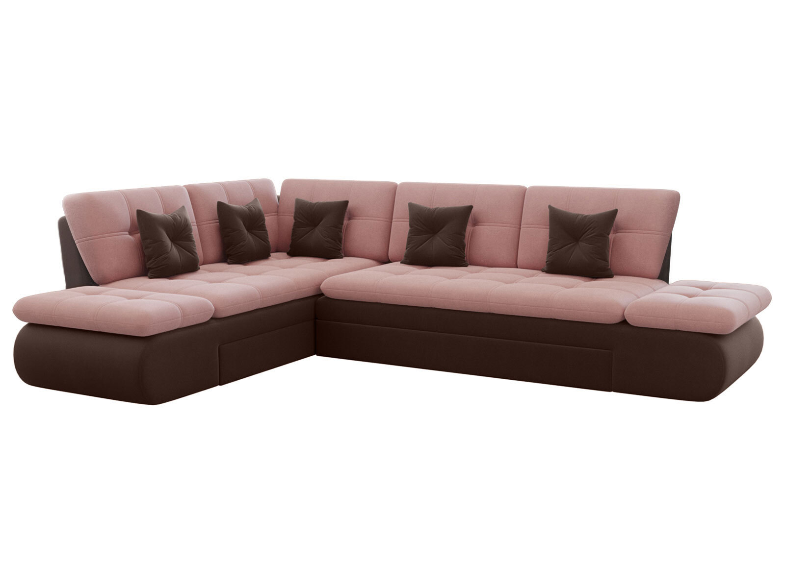 Угловой диван Первый Мебельный Степ Тайм с трещотками Коричнево-розовый, велюр Слева