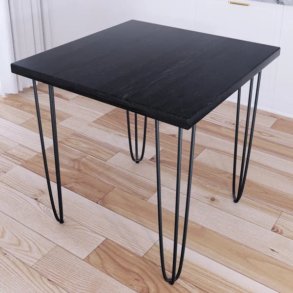 Стол кухонный Solarius Loft металл-дерево 60x60х75, цвет черного оникса, черные ножки