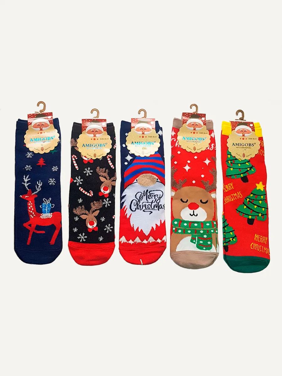 Комплект носков женских AMIGOBS Новый год разноцветных 36-41