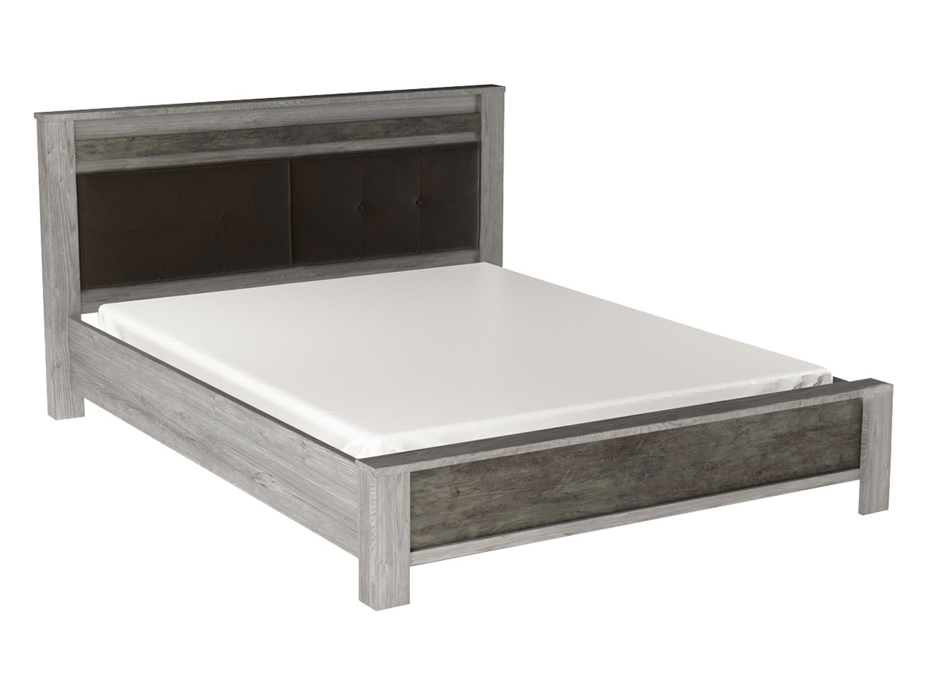 Двуспальная кровать СБК Денвер Люкс Риббек серый / Камень темный / Коричневый 160х200 см