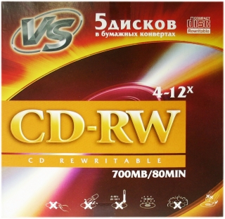 Диск VS CD-RW 700 Mb 5 шт