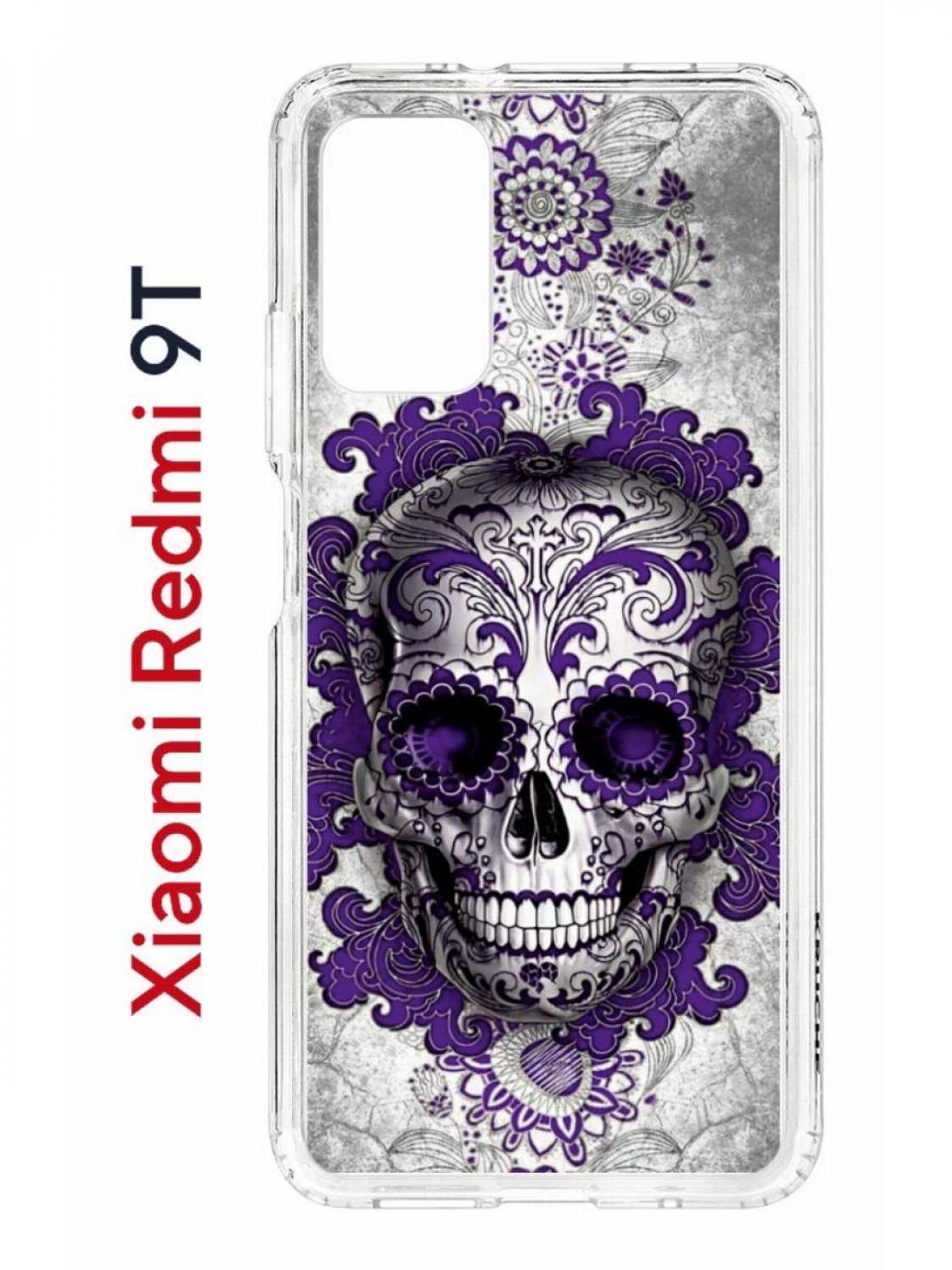 Чехол на Redmi 9T Kruche Print Sugar Skull,противоударный бампер,с защитой камеры