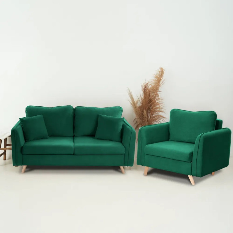 Комплект мебели диван и кресло BRENDOSS Griffon lite цвет изумрудный