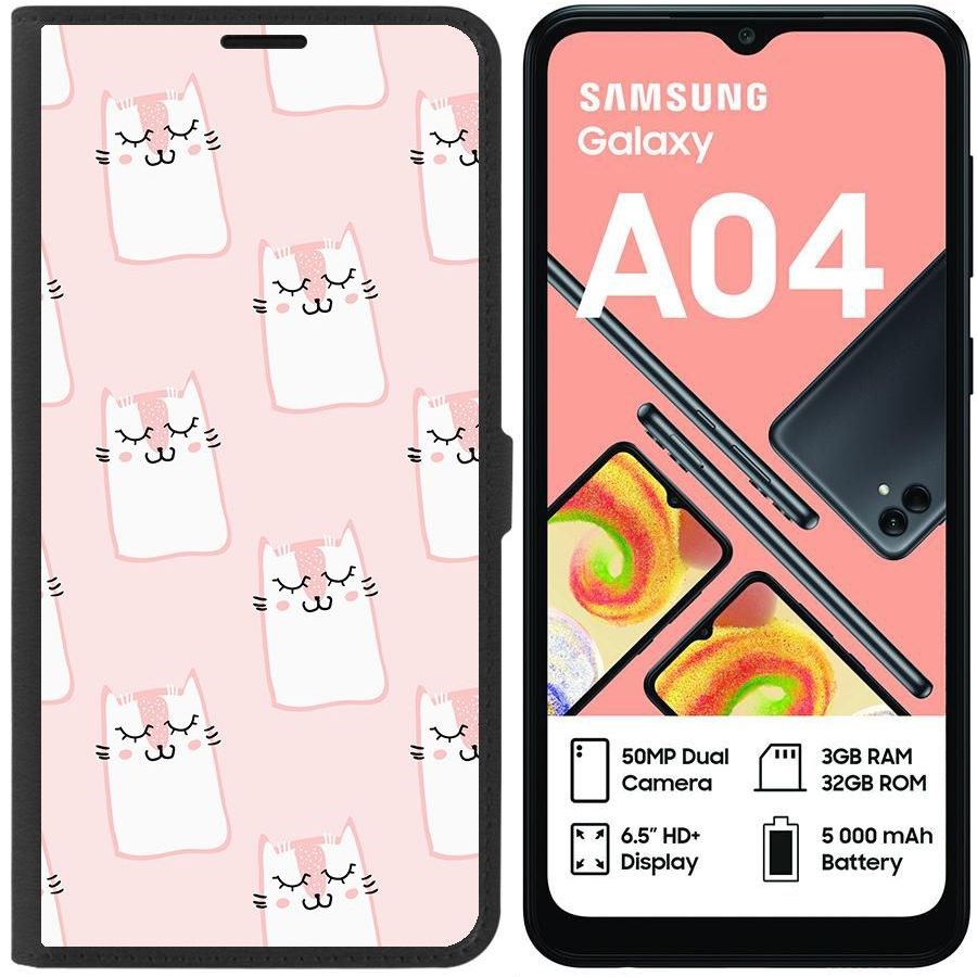 Чехол-книжка Eco для Samsung Galaxy A04 (A045) Котики паттерн (черный)