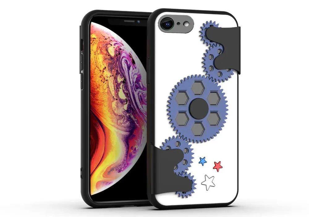 Чехол силиконовый для iPhone SE 2020 / 7 / 8 Steampunk (стимпанк) белый с синим