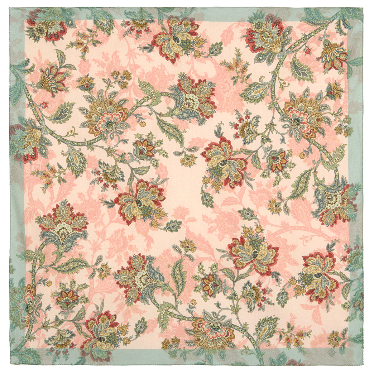 Платок женский Павловопосадский платок 10549 розовый/зеленый, 80х80 см