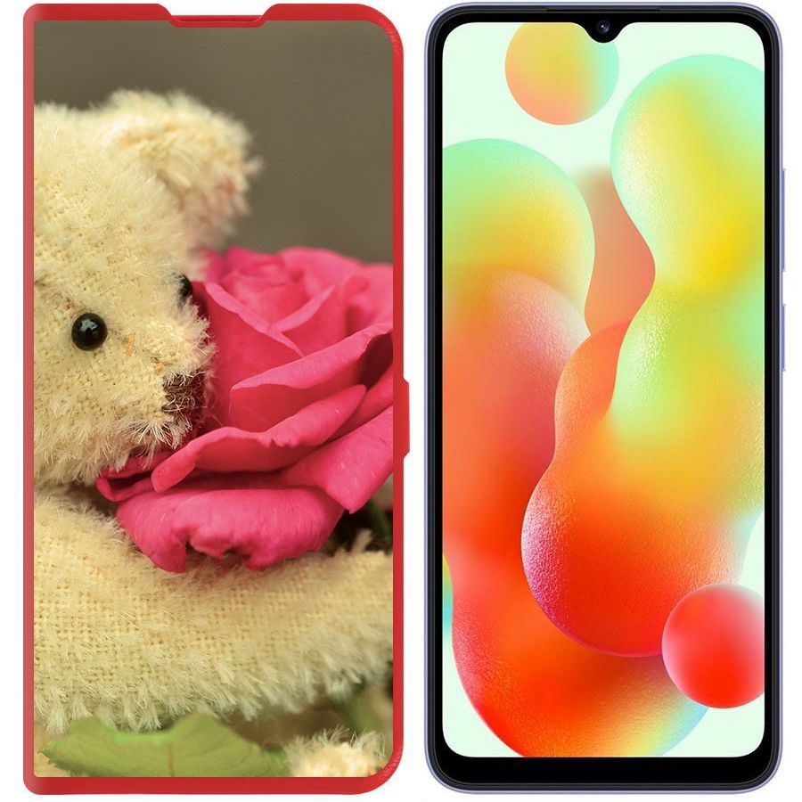 Чехол-книжка Krutoff Eco Book для Xiaomi Redmi 12C Медвежонок с розой (красный)