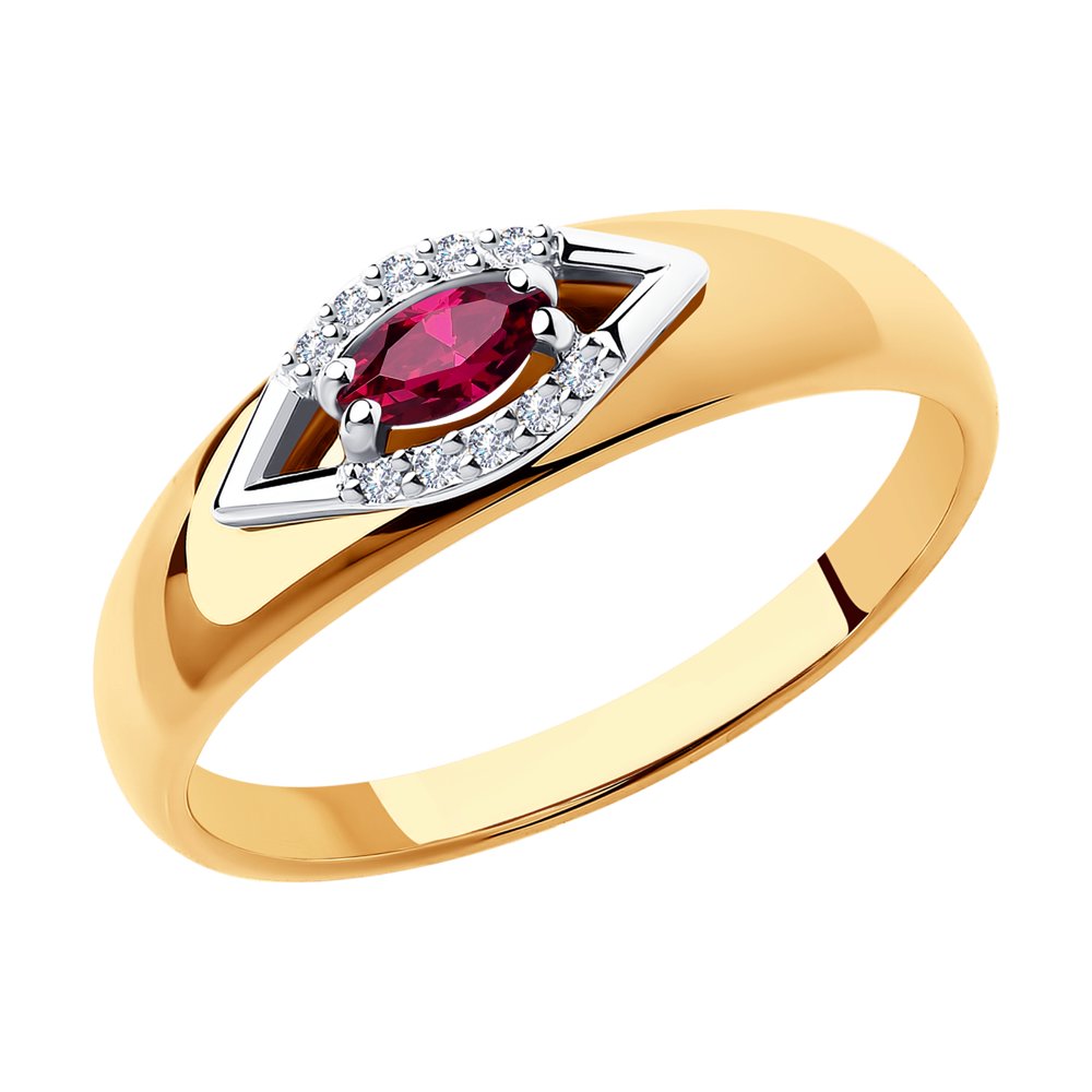 Кольцо из комбинированного золота р. 17 SOKOLOV Diamonds 4010603, рубин/бриллиант