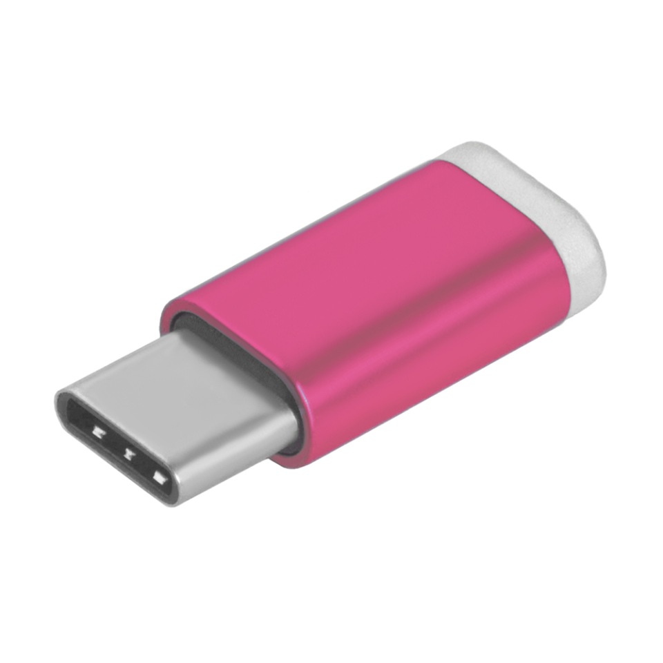 GCR Переходник USB Type C > MicroUSB 2.0, M/F, Розовый