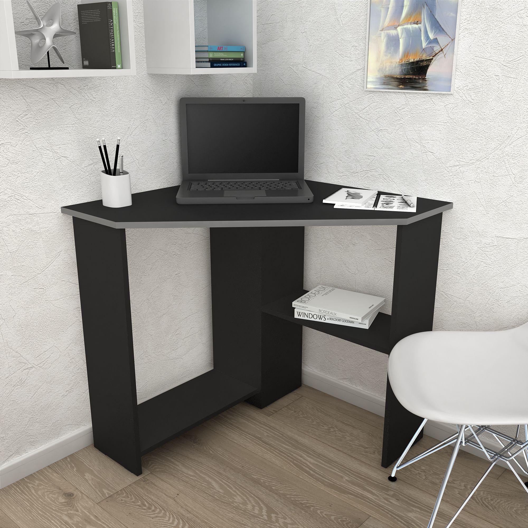 Стол письменный угловой компьютерный Дизайн Фабрика Corner 750 Черный/Серый, 75х75 см