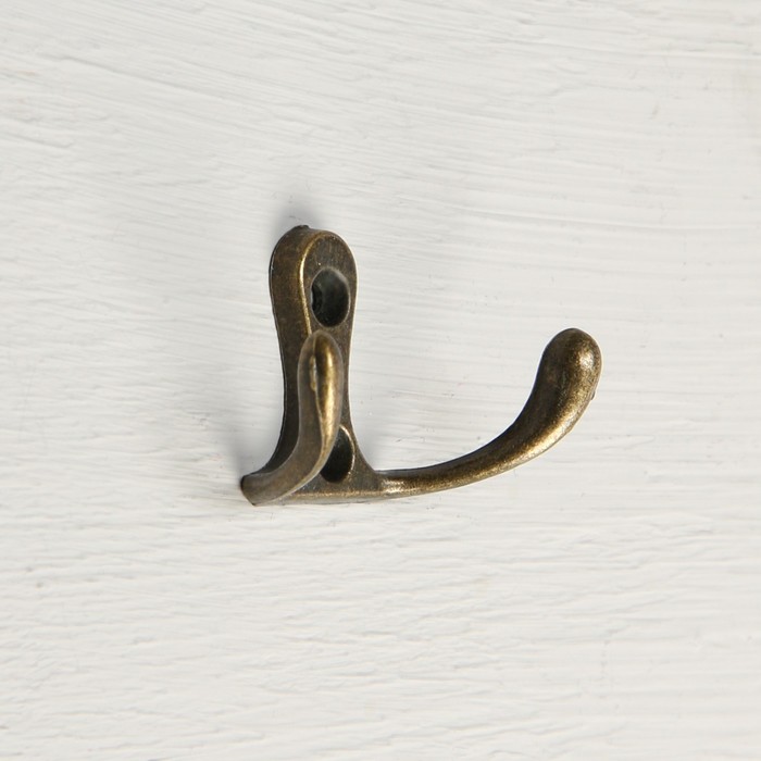 Крючок мебельный KM206AB, двухрожковый, цвет бронза(5 шт.)