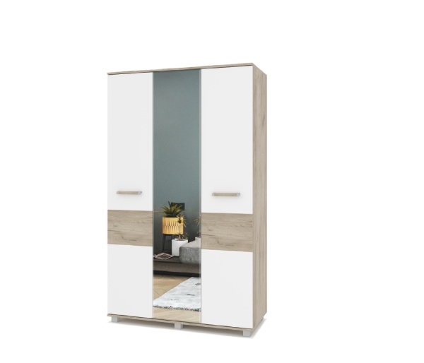 Шкаф 1200 зеркало Вира-31 Серый дуб/Белый