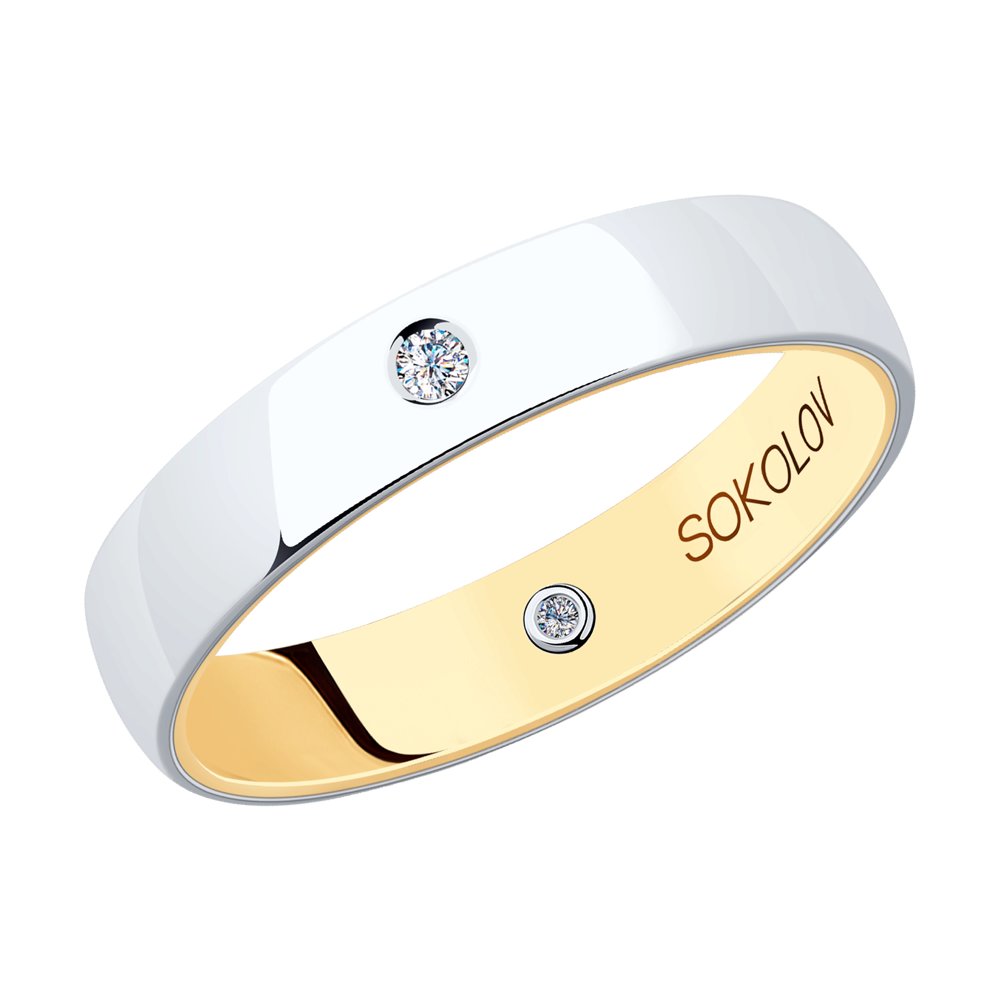 Кольцо обручальное из комбинированного золота р. 18 SOKOLOV Diamonds 1114017-01, бриллиант