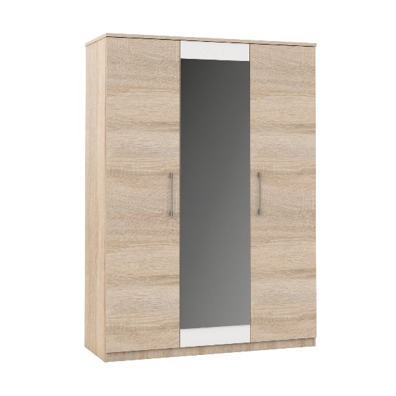 Шкаф распашной Аврора трехдверный с зеркалом Сонома, белый