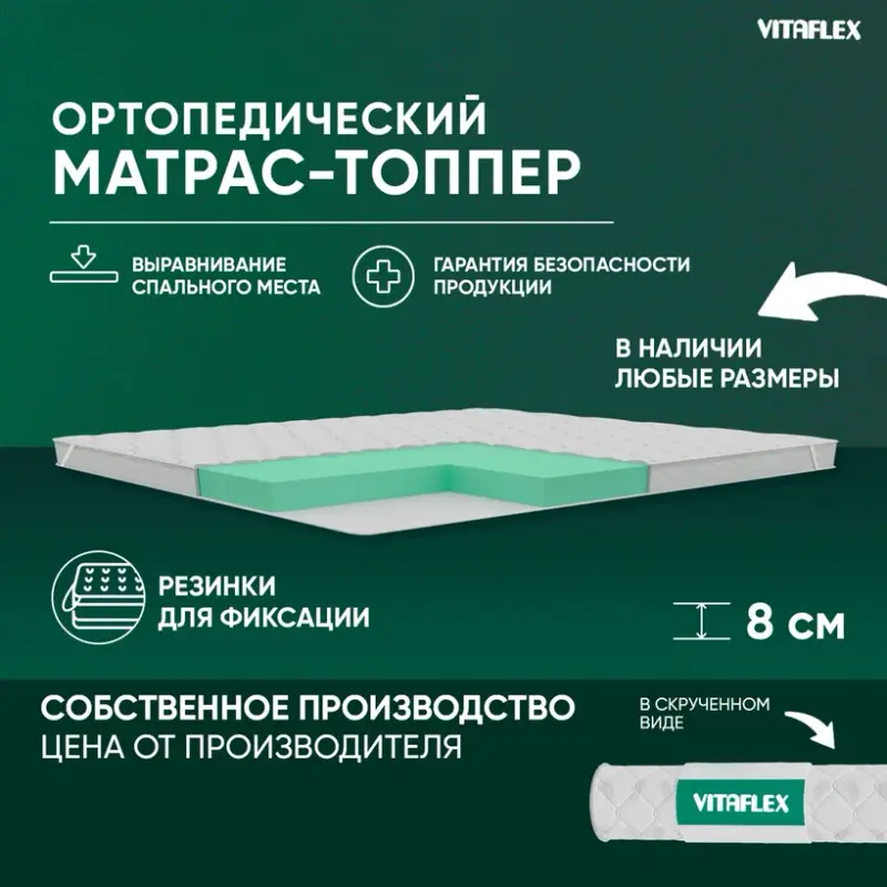 Матрас-топпер ортопедический Vitaflex Soft Tricot 7x4Sk беспружинный 130x180 см