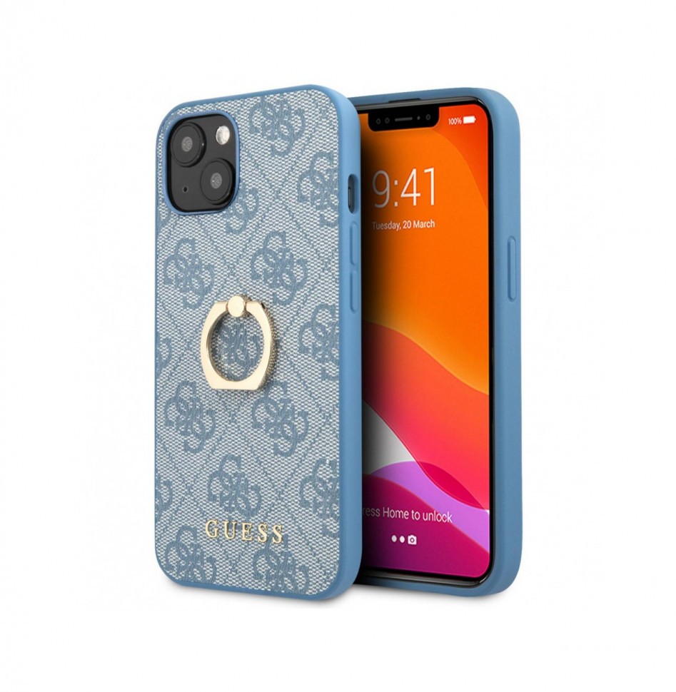 Чехол CG Mobile Guess PU 4G + Ring Hard для iPhone 14, Синий (GUHCP14S4GMRBL)