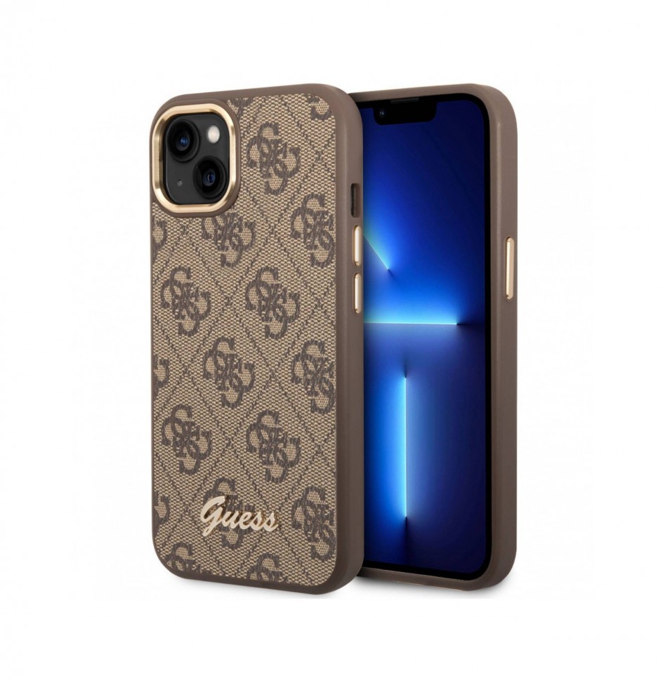 Чехол CG Mobile Guess PU 4G Script metal logo Hard (MagSafe) iPhone 14 Plus, Коричневый