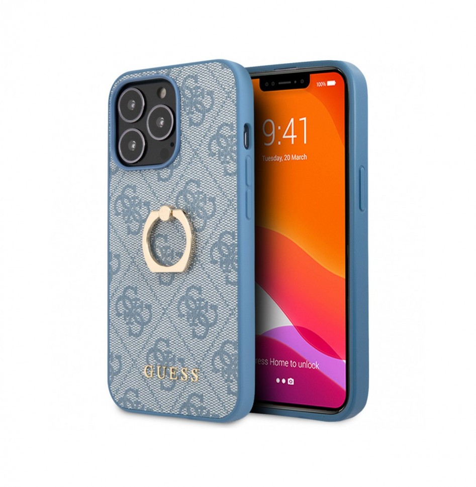 Чехол Guess PU 4G + Ring Hard для iPhone 14 Pro, Синий (GUHCP14L4GMRBL)