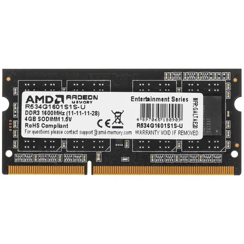 Оперативная память AMD (R534G1601S1S-UG), DDR3 1x4Gb, 1600MHz