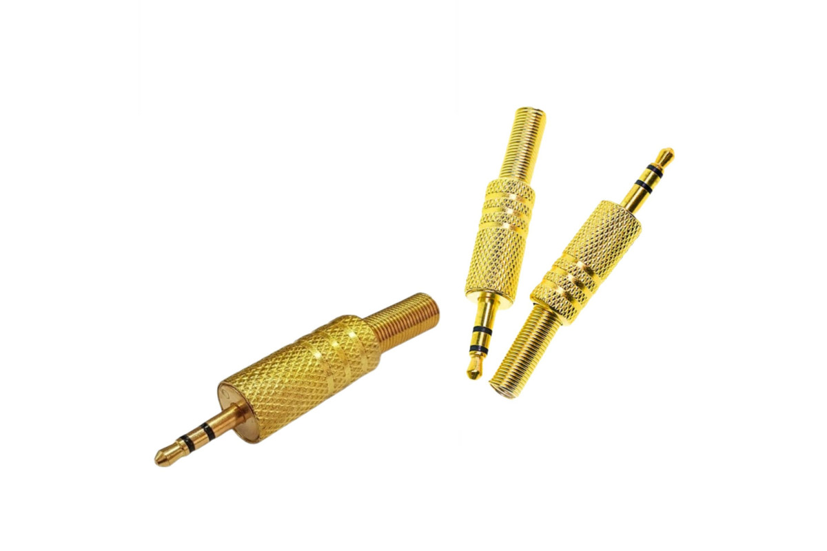 Разъем штекер mini-jack 3.5 мм (папа) стерео (3 pin) с пружиной, металл, золотистый, 3 шт
