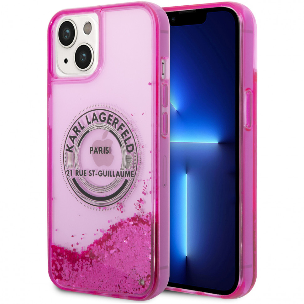 Чехол cg mobile karl lagerfeld liquid glitter rsg logo hard для iphone 14, розовый
