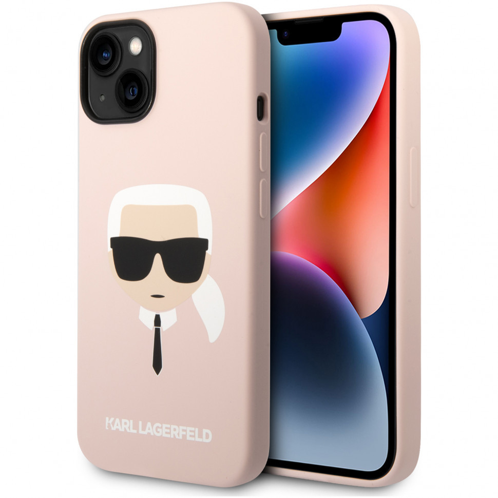 Чехол karl lagerfeld liquid silicone karl's head hard magsafe для iphone 14, розовый