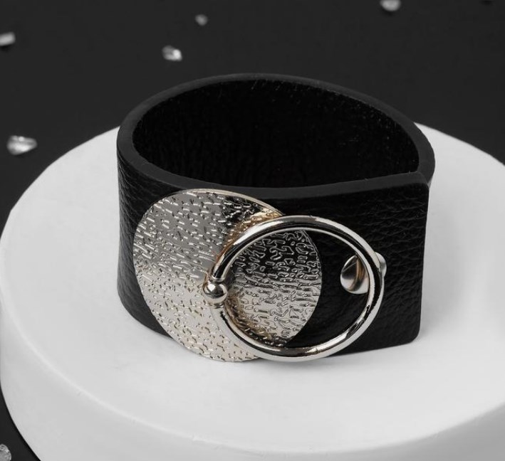 Браслет Queen fair Диск, с кольцом, цвет черный в серебре, L 21,5 см