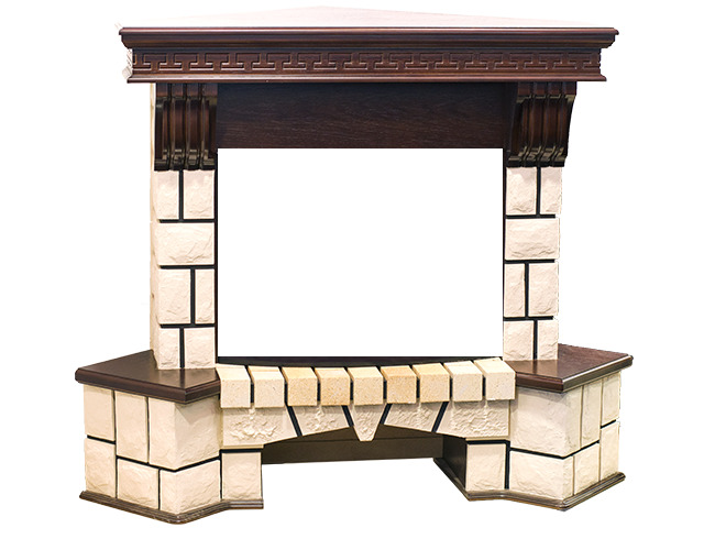 Портал каминный угловой RealFlame Stone Corner 25 AO, античный дуб, серый камень