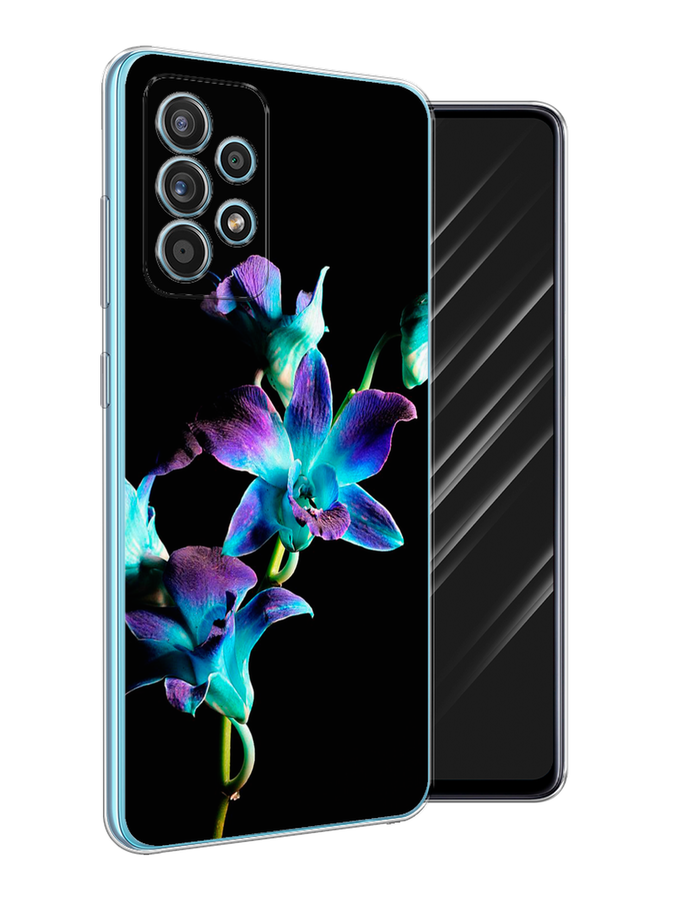 Чехол Awog на Samsung Galaxy A52 / Самсунг A52 "Синий цветок на черном"