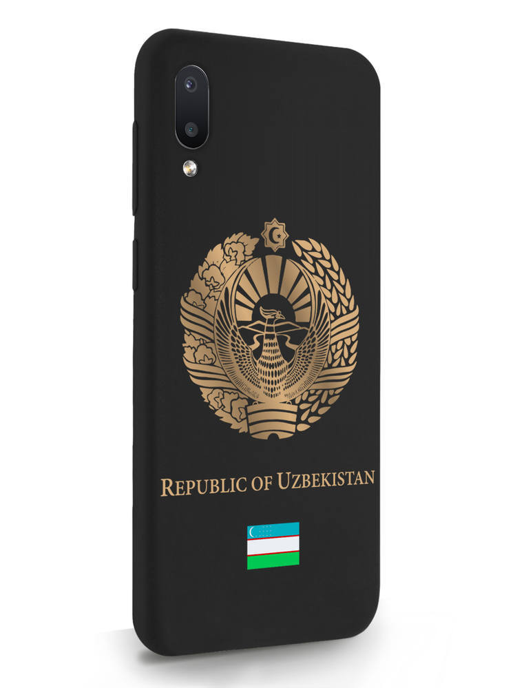 Чехол SignumCase для Samsung Galaxy A02 Золотой Герб Узбекистана черный