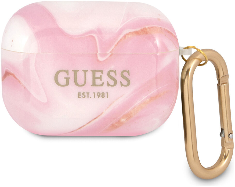 Чехол с карабином Guess TPU New Marble design для AirPods Pro, Розовый