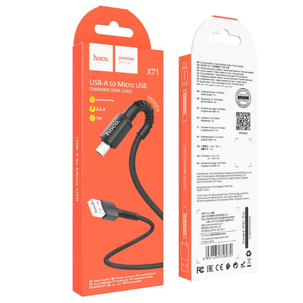 Кабель USB Micro USB Hoco X71 1M 2.4A  черный