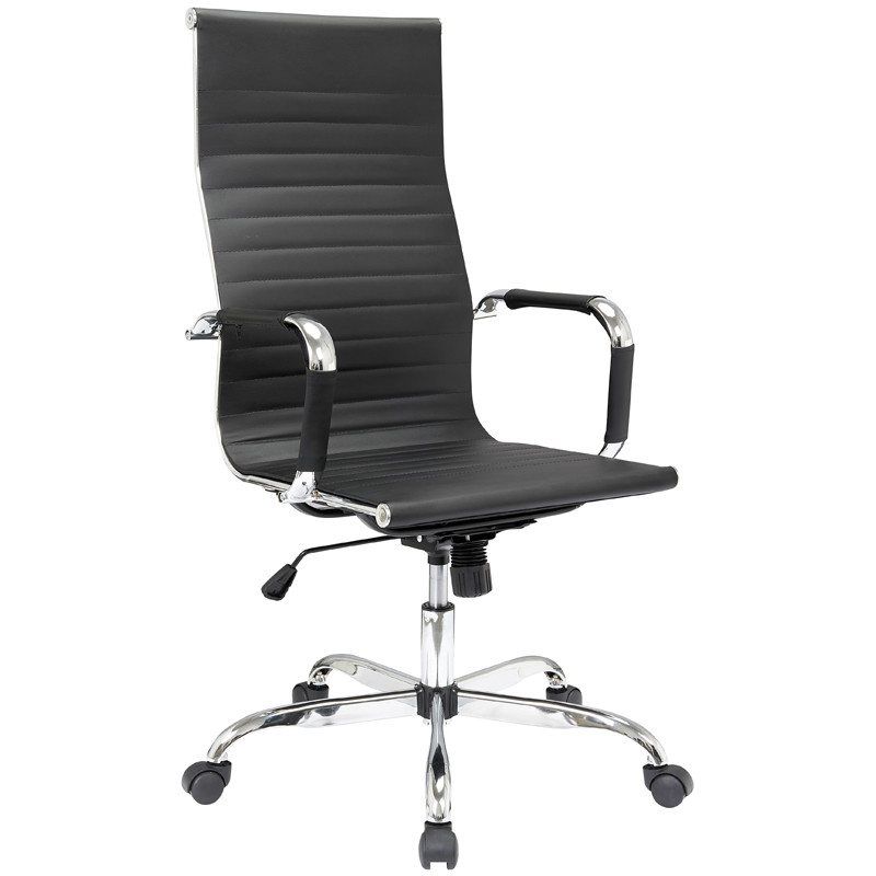 Кресло руководителя Helmi HL-E17 Slim, экокожа, черный, хром