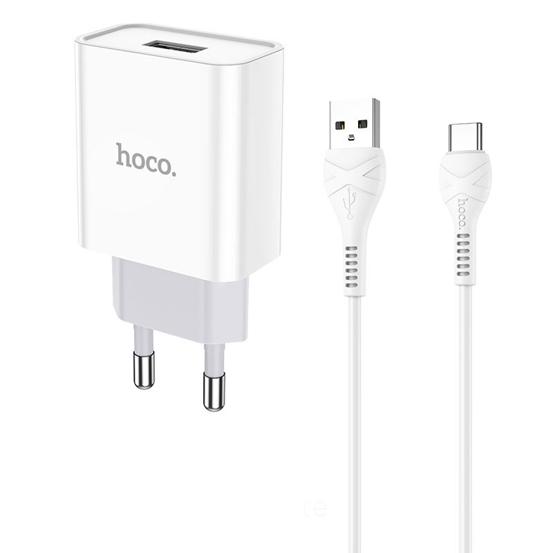 Сетевое зарядное устройство c USB Hoco C81A, кабель USB - Type-C, 2,1A белое