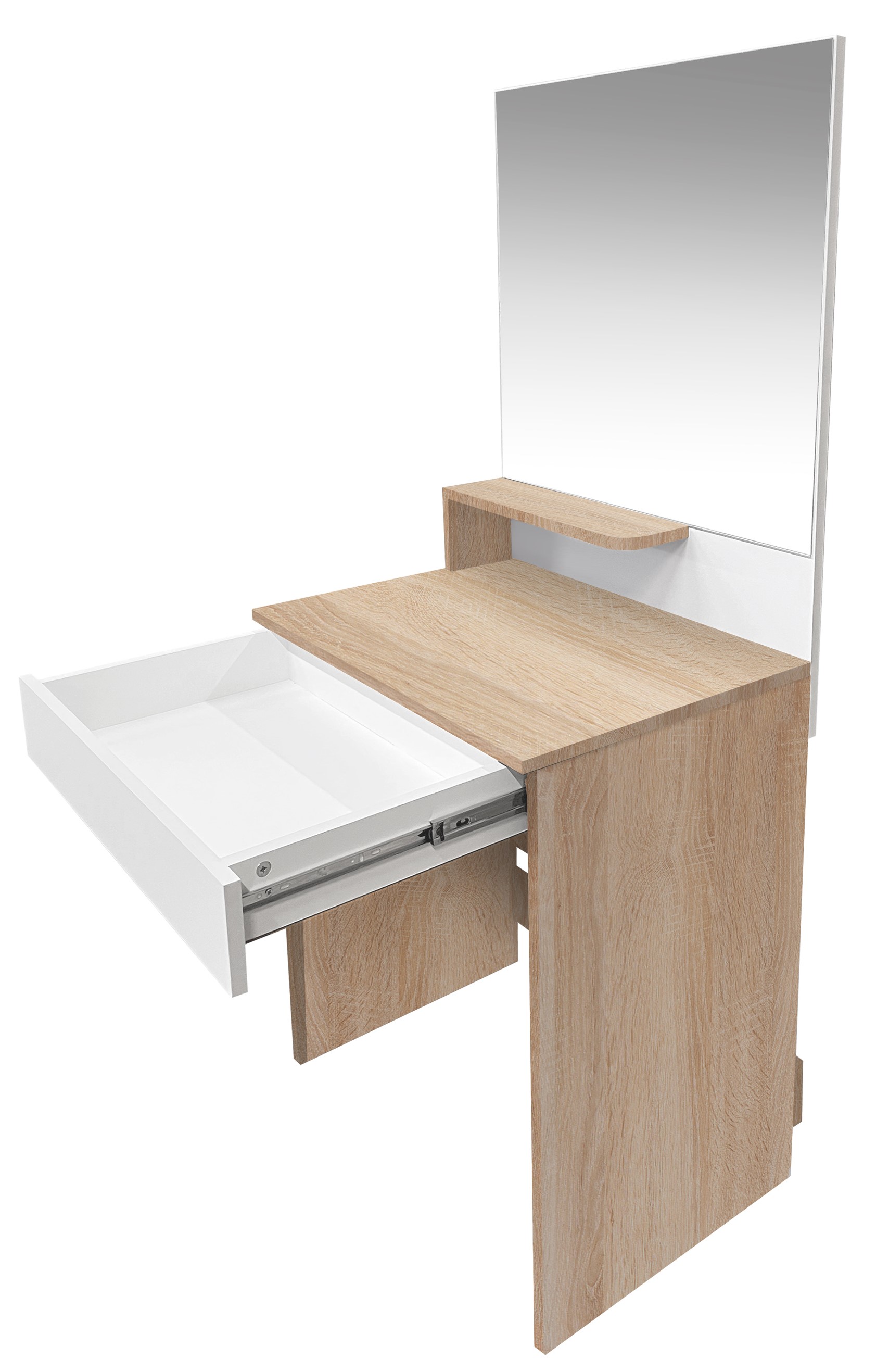 Туалетный столик с зеркалом и ящиком Нева № 5, 60 см, дуб сонома с белым