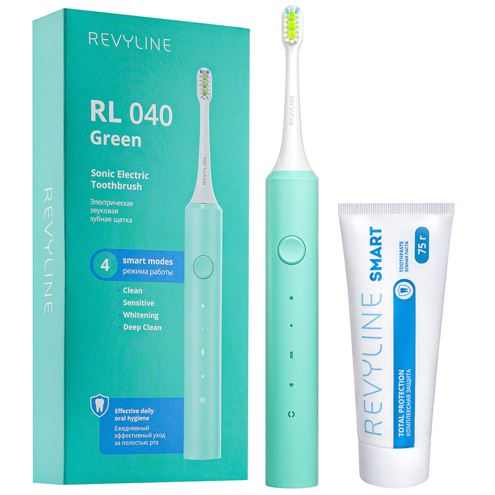 Электрическая зубная щетка Revyline RL 040+зубная паста зеленый