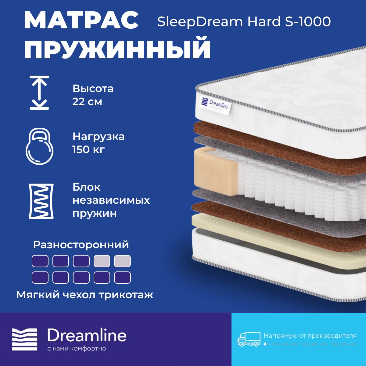 Матрас Dreamline SleepDream Hard S1000 независимые пружины 140x170 см