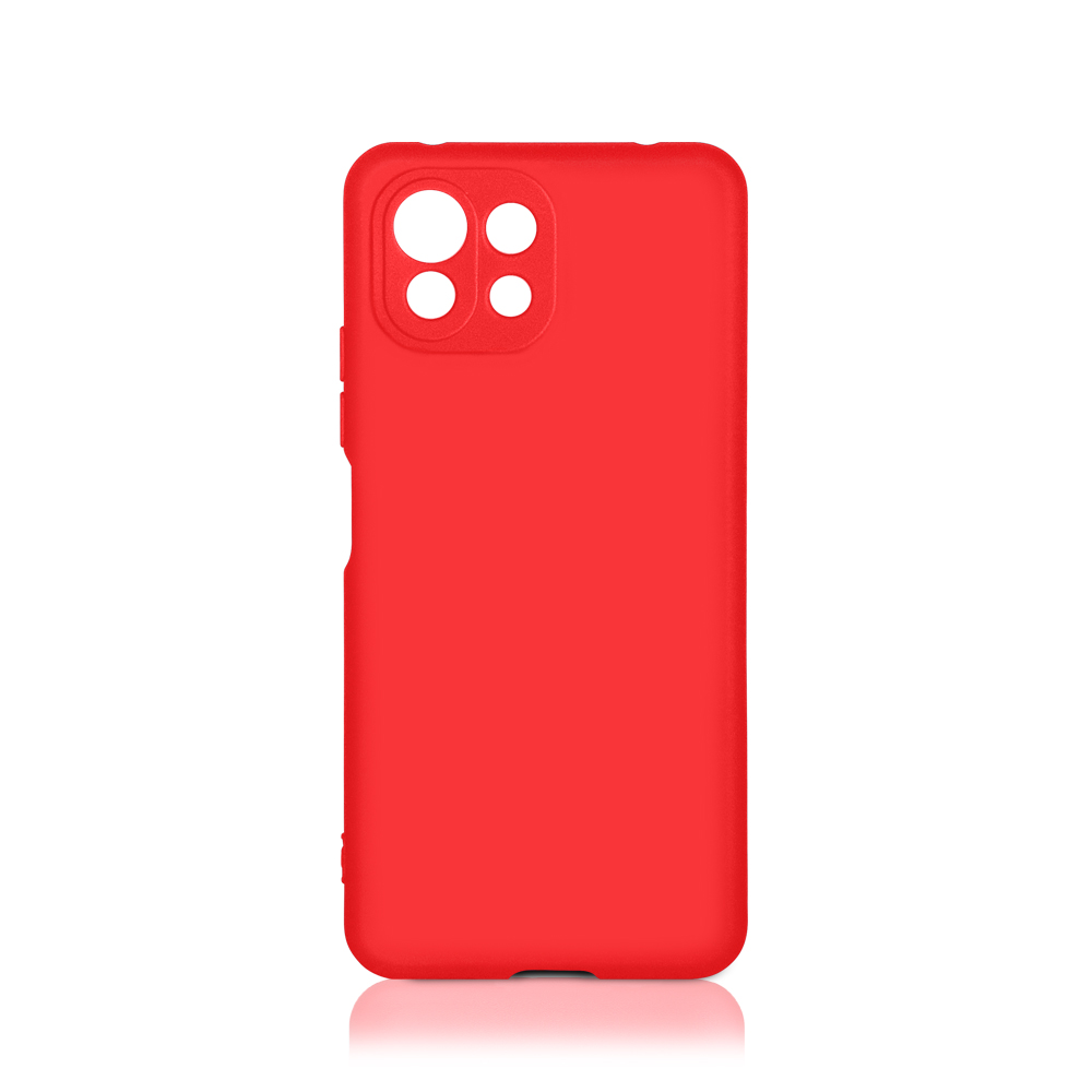 Чехол DF для Xiaomi Mi 11 Lite, красн.силикон с микрофибр.