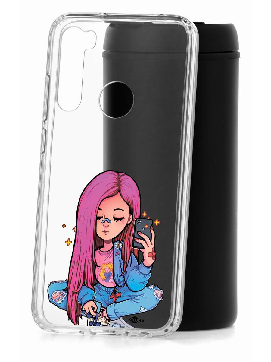 Чехол на Xiaomi Redmi Note 8 Kruche Print Pink Hair,противоударный бампер,с защитой камеры