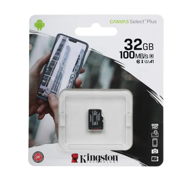 Флеш карта microSDHC 32Gb Class10 Kingston SDCS2/32GB Canvas Select Plus + adapter