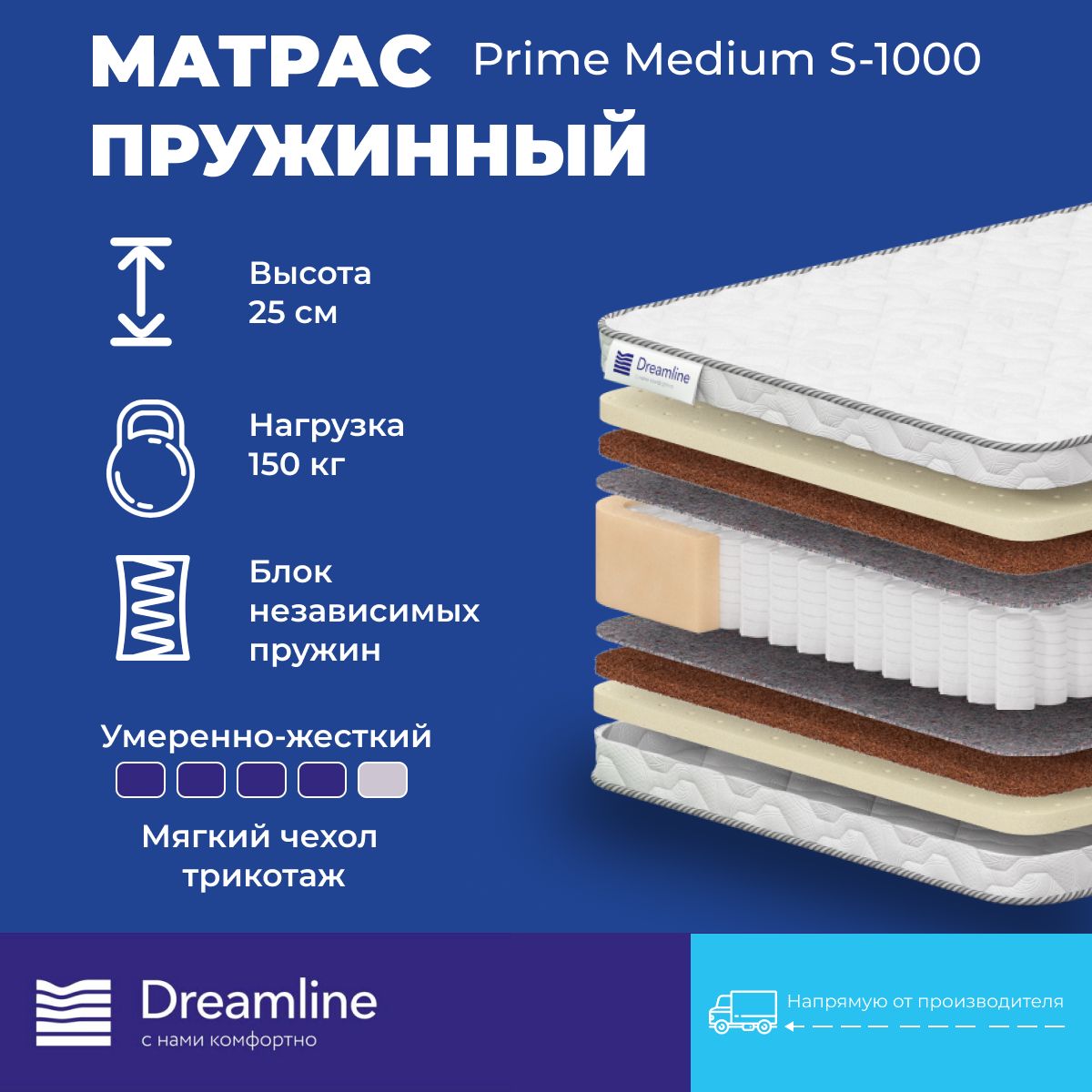Матрас Dreamline Prime Medium S1000 независимые пружины 180x170 см