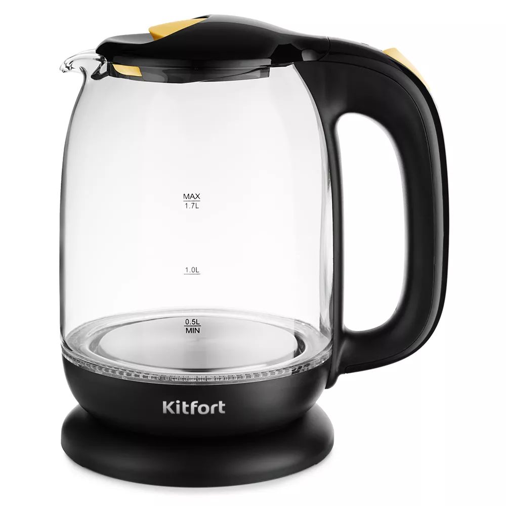 Чайник электрический Kitfort КТ-625-4 1.7 л черный, прозрачный, желтый
