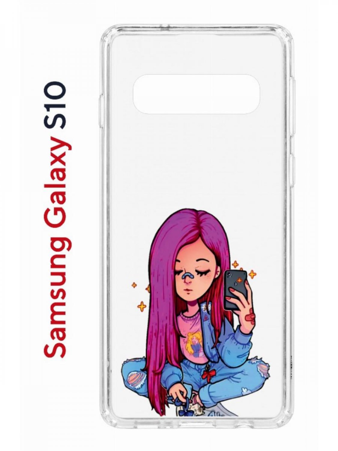 Чехол на Samsung S10 Kruche Print Pink Hair,противоударный бампер,с защитой камеры