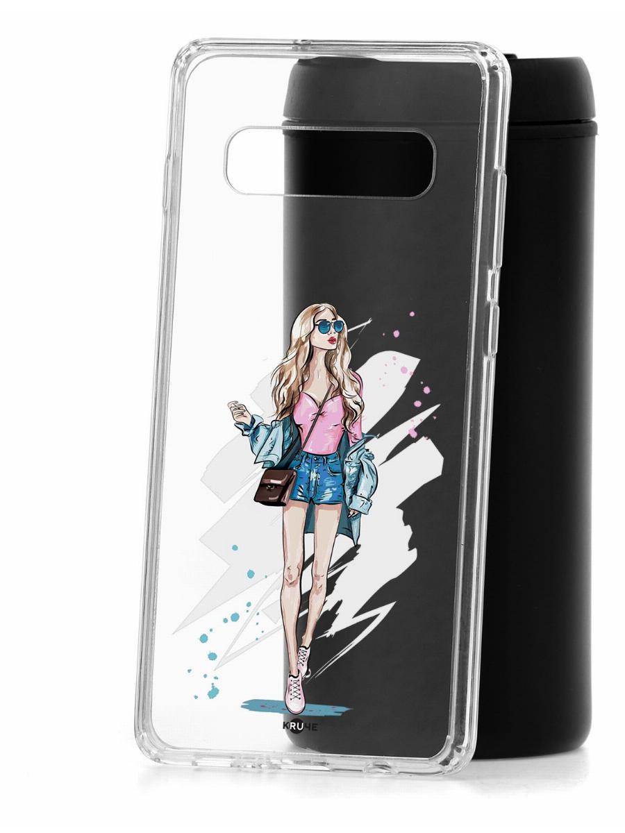 Чехол на Samsung S10 Plus Kruche Print Fashion Girl,противоударный бампер,с защитой камеры