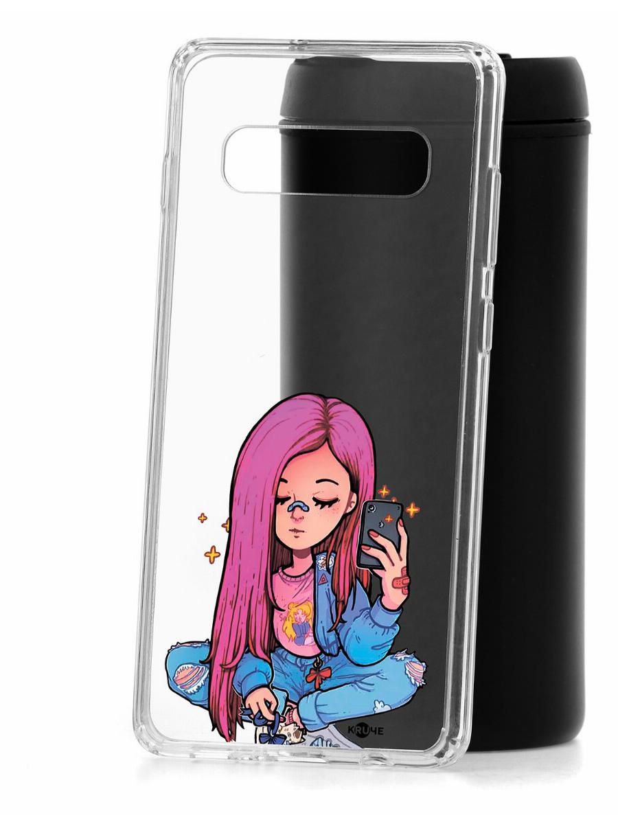 Чехол на Samsung S10 Plus Kruche Print Pink Hair,противоударный бампер,с защитой камеры